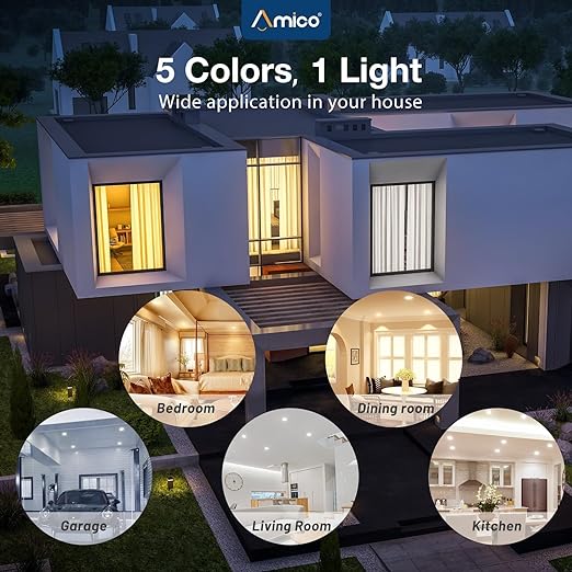 Amico 24 Pack 5/6 inch 5CCT LED Recessed Lighting, Dimmable, 12.5W=100W ...