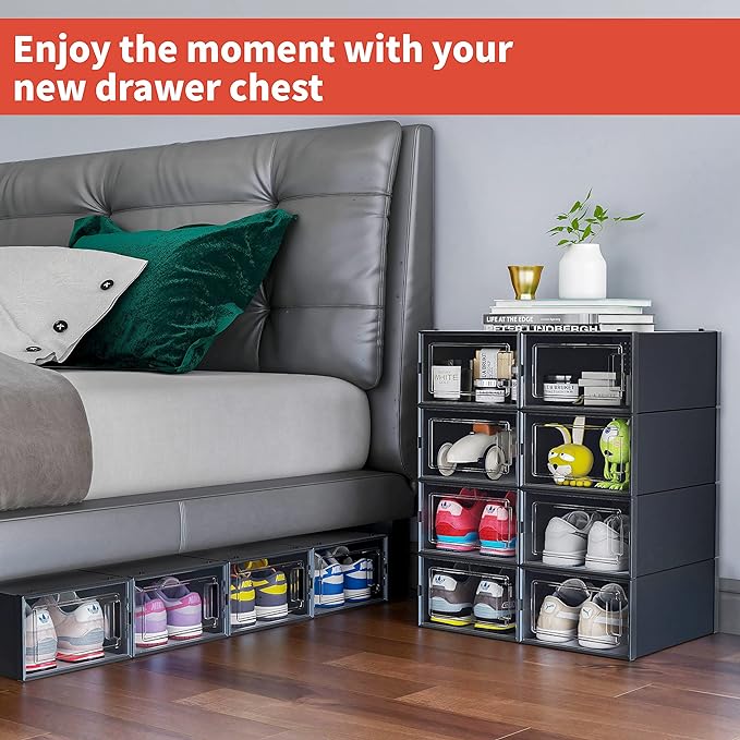 MELDEVO 12 Pack Shoe Organizer Boxes, Black Plastic Stackable Shoe ...