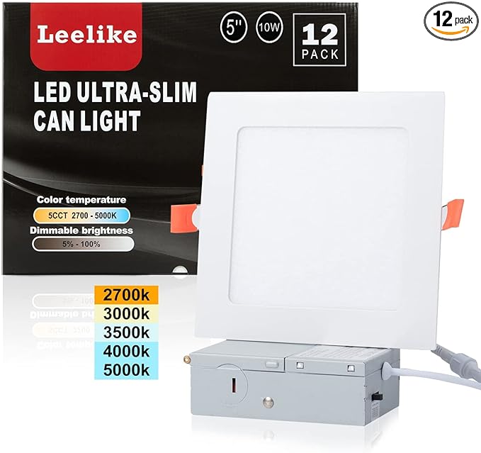 12 Pack 5 inch 10W Square LED Can Light Retrofit with Junction Box ...
