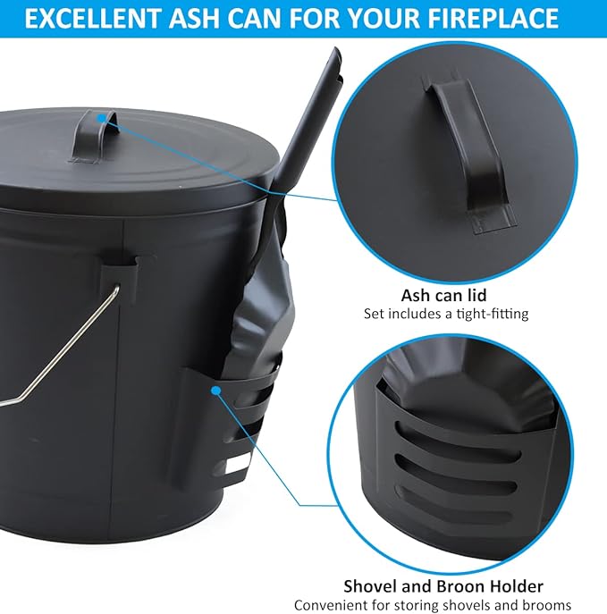 Ash Can with Lid, Shovel, 5.2 Gallon Metal Coal Ash Bucket for ...
