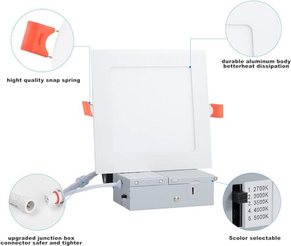 12 Pack 5 inch 10W Square LED Can Light Retrofit with Junction Box ...