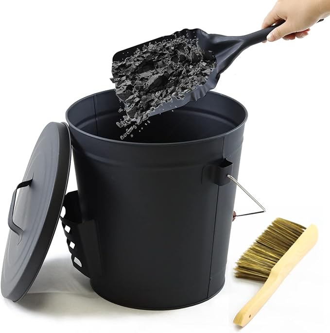Ash Can with Lid, Shovel, 5.2 Gallon Metal Coal Ash Bucket for ...