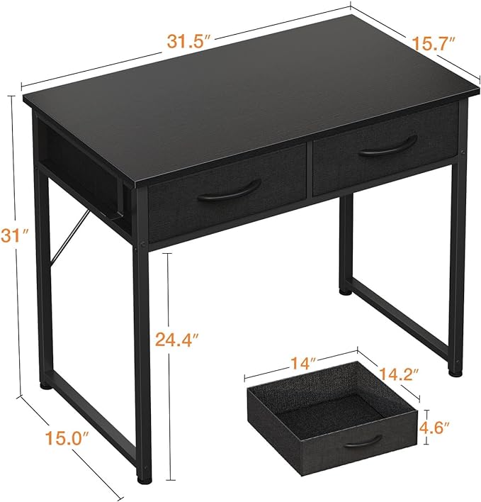 ODK Small Desk with Fabric Drawers- for Bedroom, White Study Desk with ...