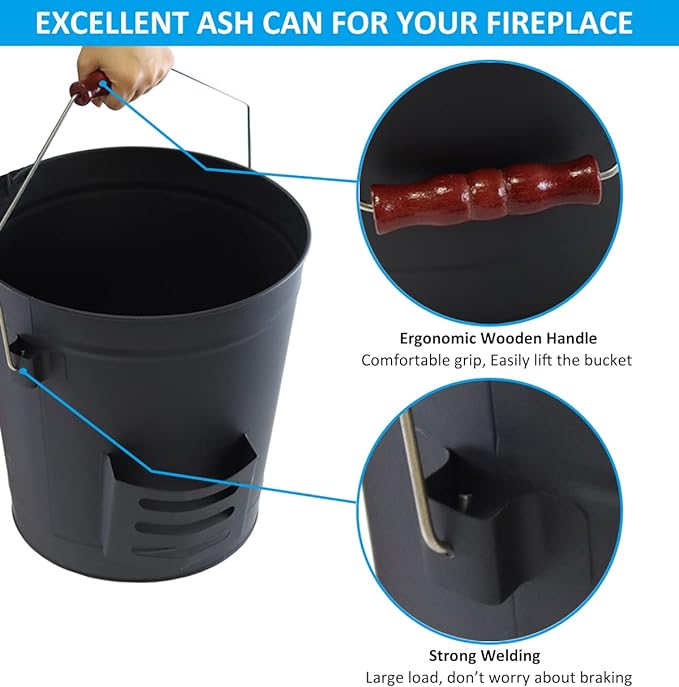 Ash Can with Lid, Shovel, 5.2 Gallon Metal Coal Ash Bucket for ...