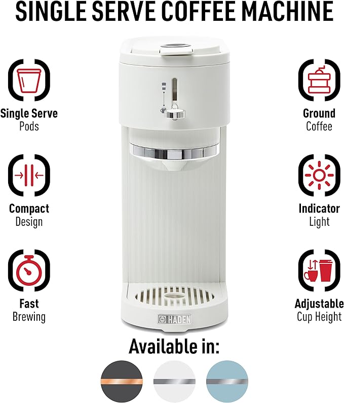 HADEN 75108 Single Serve Coffee Machine for Single Serve Pods and ...