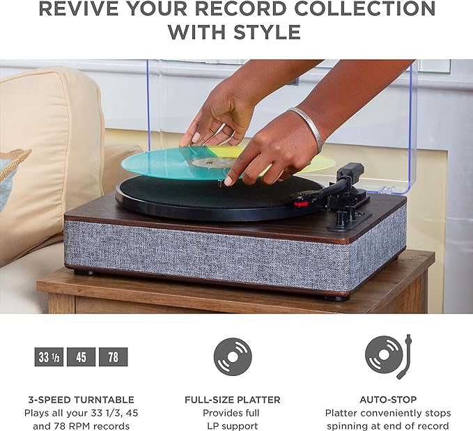 ION Audio Luxe LP – Bluetooth Vinyl Record Player with Speakers, USB Conversion, Full Size ...