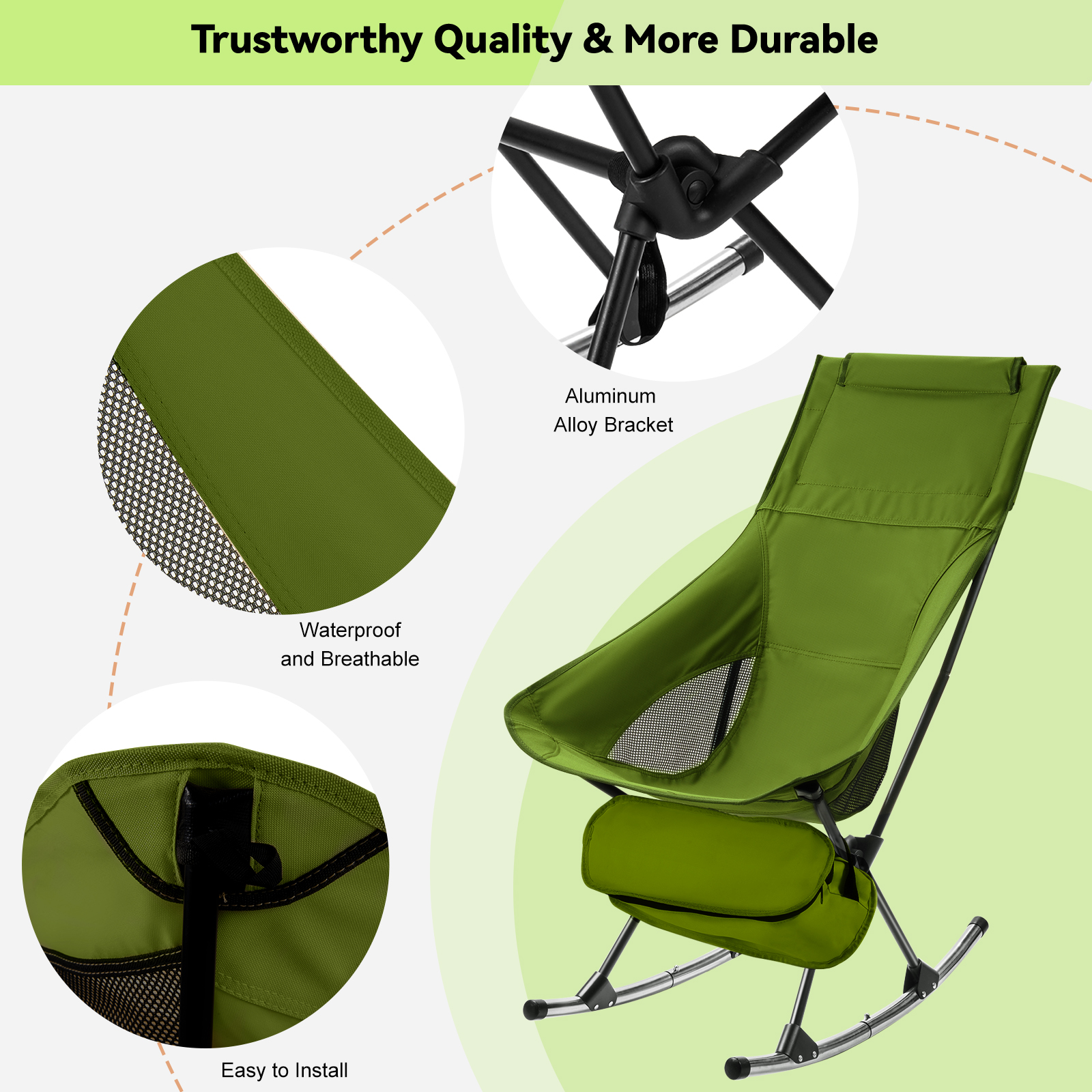 Camping Chair, Vecukty High Back Rocking Chair 165 lbs Capacity, Heavy ...