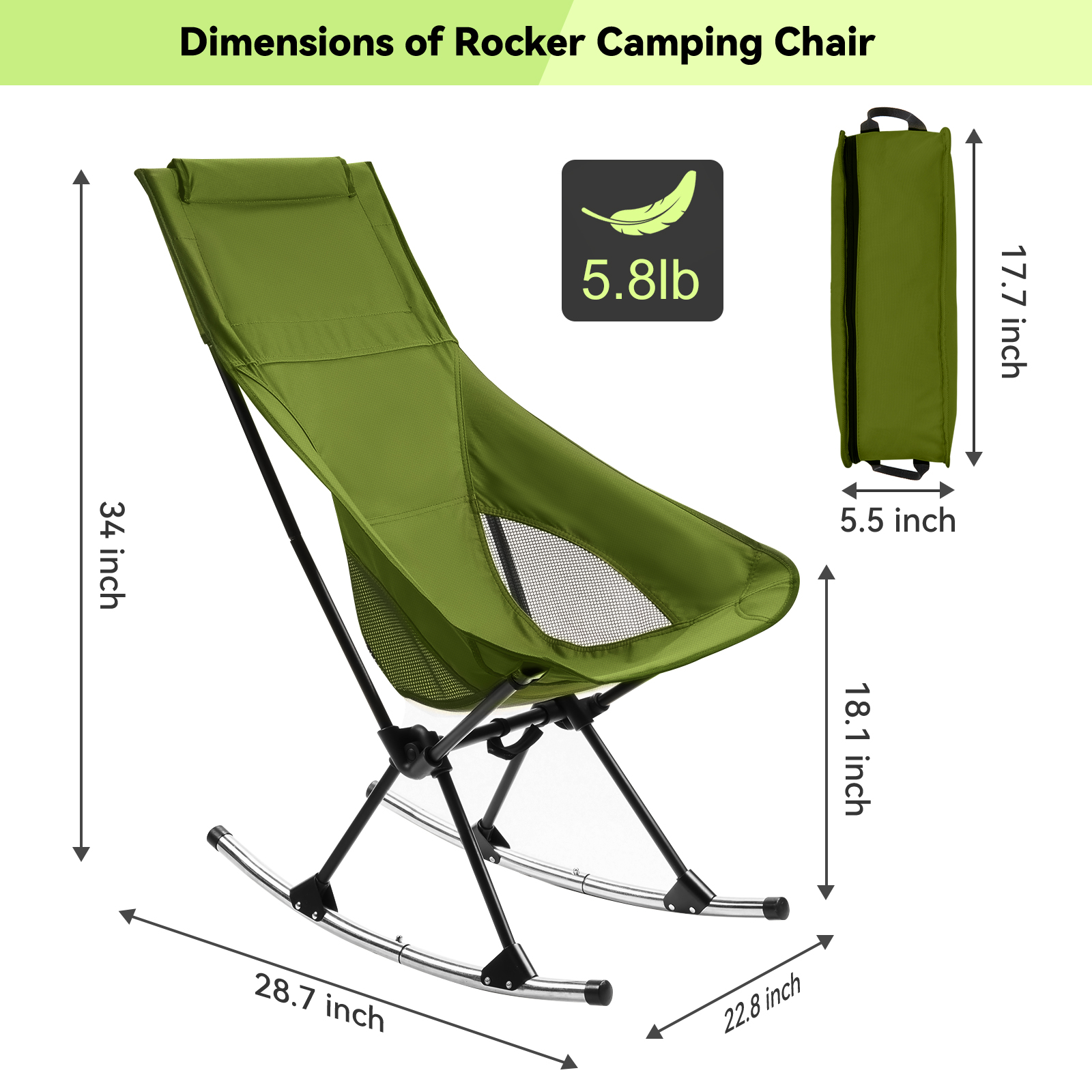 Camping Chair, Vecukty High Back Rocking Chair 165 lbs Capacity, Heavy ...