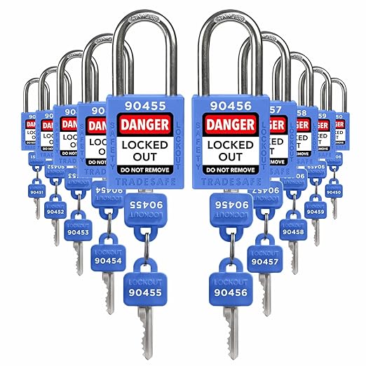 TRADESAFE Lockout Tagout Locks Set – 10 Blue Loto Locks, Lockout Locks ...