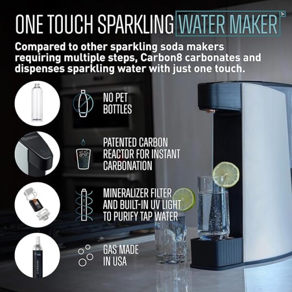 Carbon8 Home Soda Streaming Machine, Countertop Water Mineralizer, Filtration and Purification ...