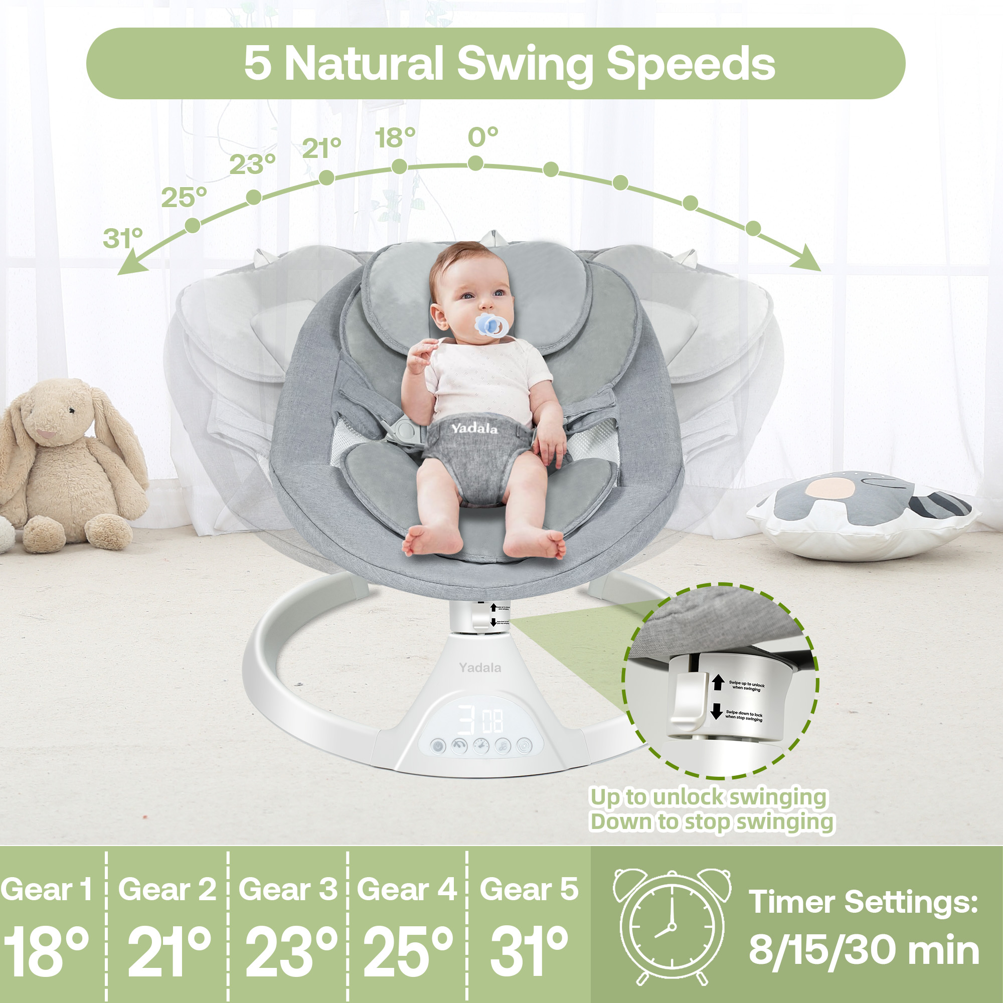 Baby Swing for Infants, Bluetooth Swing Electric Baby Rocker Bouncer ...
