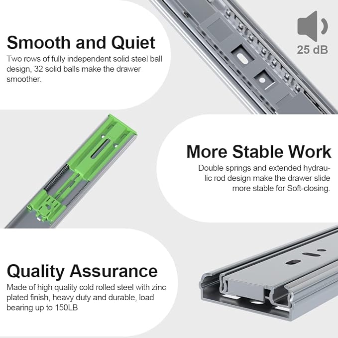 FivePears 6 Pairs 20 Inch Heavy Duty Soft Close Drawer Slides, 150 Lb ...