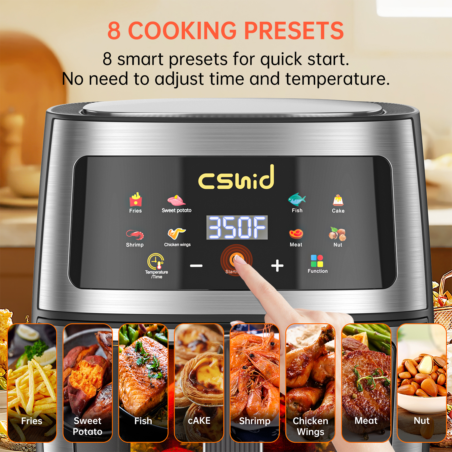 Air Fryer 7.4 QT Large Capacity Touch Screen Smart Fryers Household ...