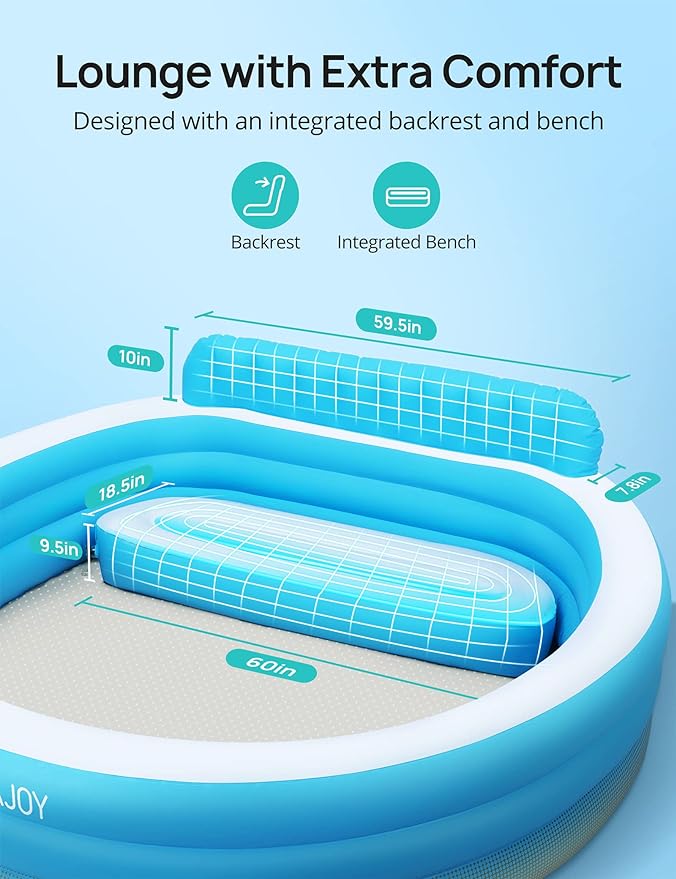 Evajoy Inflatable Pool, Full-Sized Inflatable Swimming Family Pool with ...