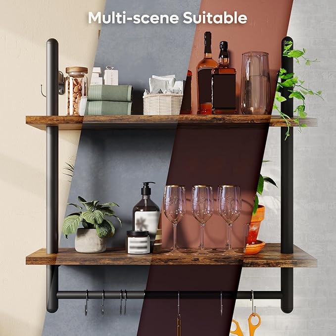 Bestier Floating Shelves Wall Mounted 24” 2 Tier Ladder Shelves ...