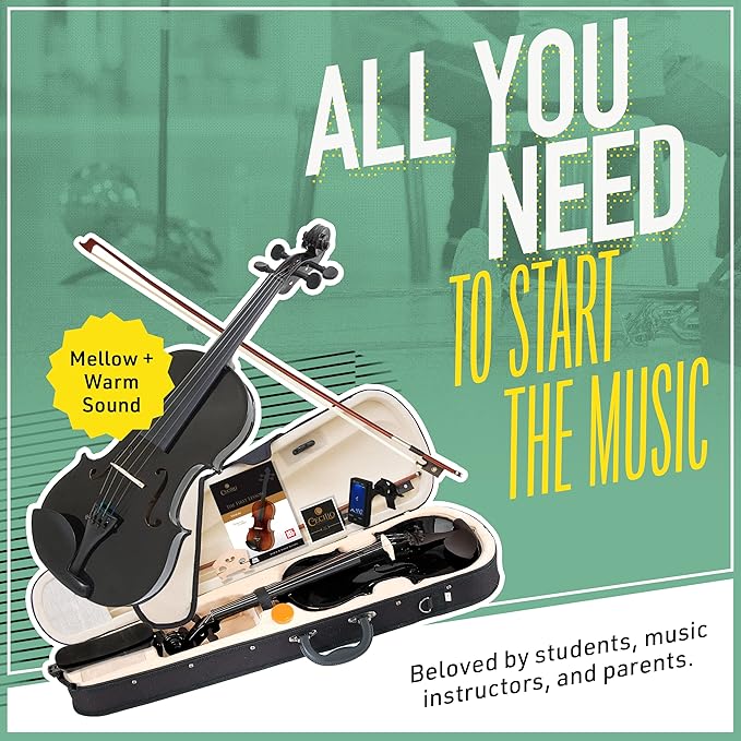 Mendini By Cecilio Violin For Kids and Adults – 4/4 MV Metallic Black ...