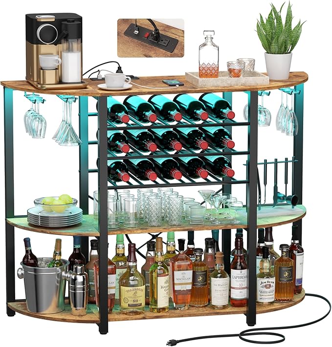Lifewit Wine Rack Table, Liquor Bar Cabinet with Outlet, Freestanding ...